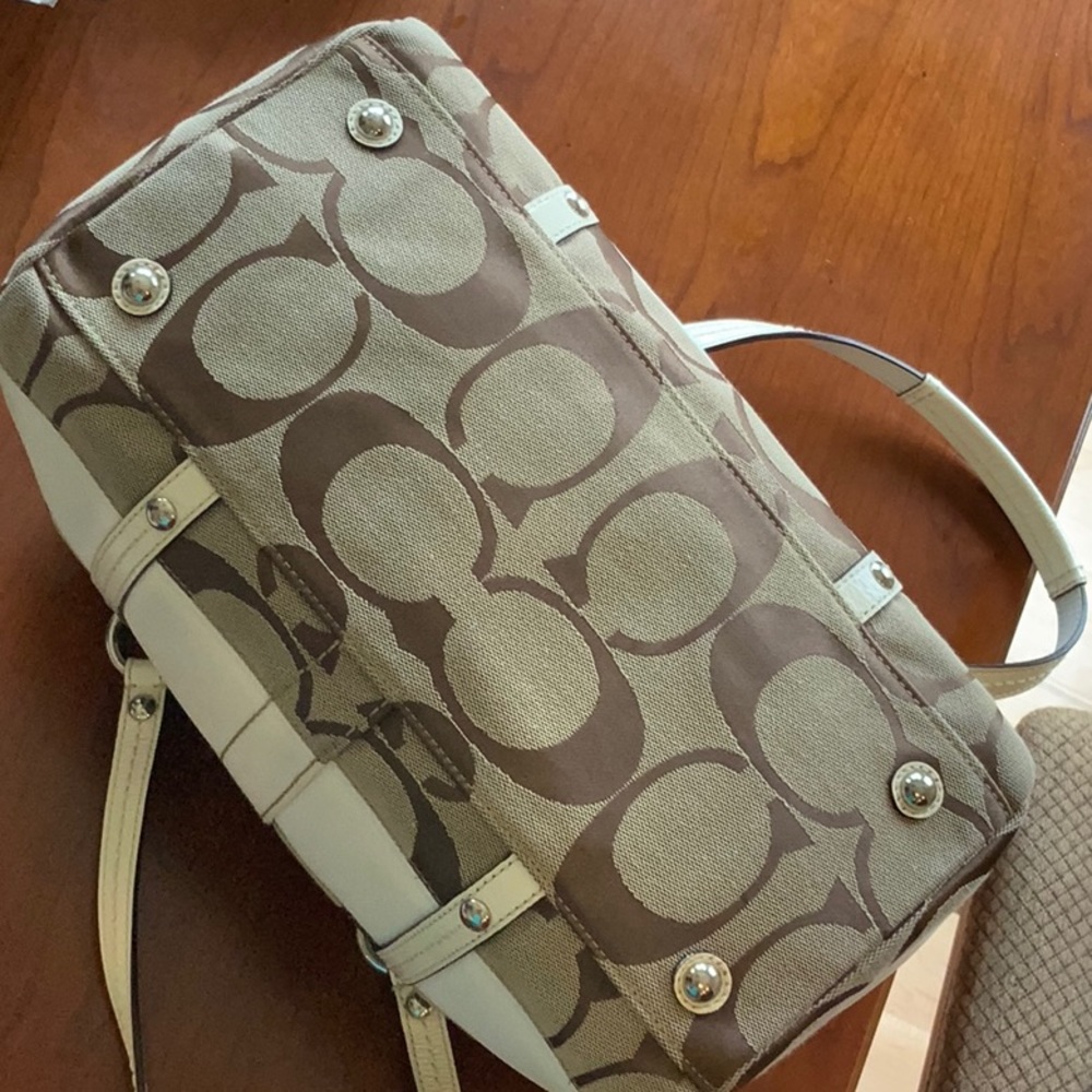 Coach Leather/Canvas Signature Shoulder Bag - White &… - Gem